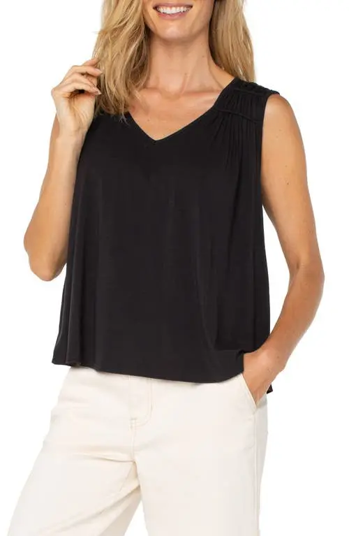 LIVERPOOL Shirred Knit Top - Black