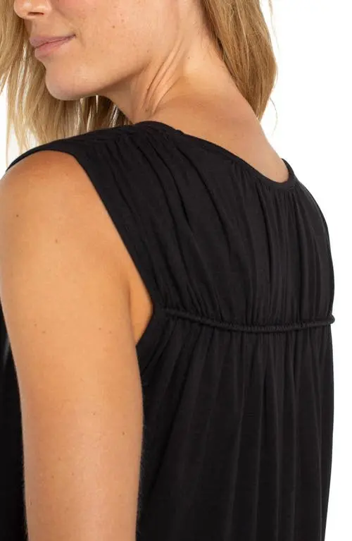 LIVERPOOL Shirred Knit Top - Black