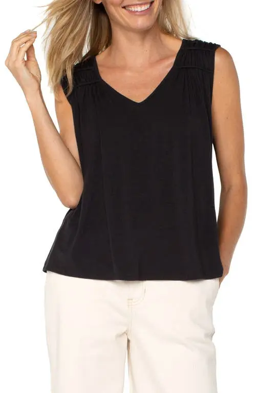 LIVERPOOL Shirred Knit Top - Black