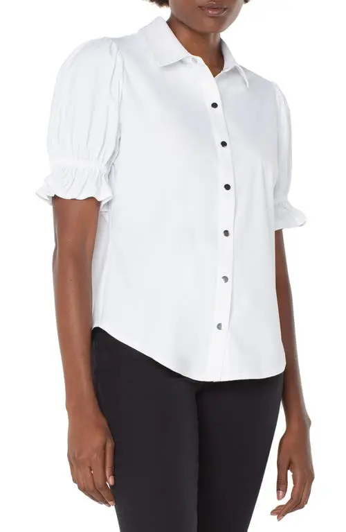 LIVERPOOL Puff Sleeve Knit Snap-up Shirt - White