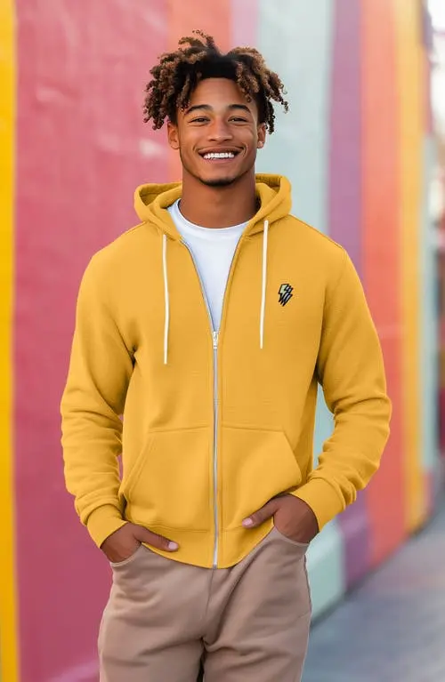 DALIX Lightning Bolt Zip Hoodie - Gold