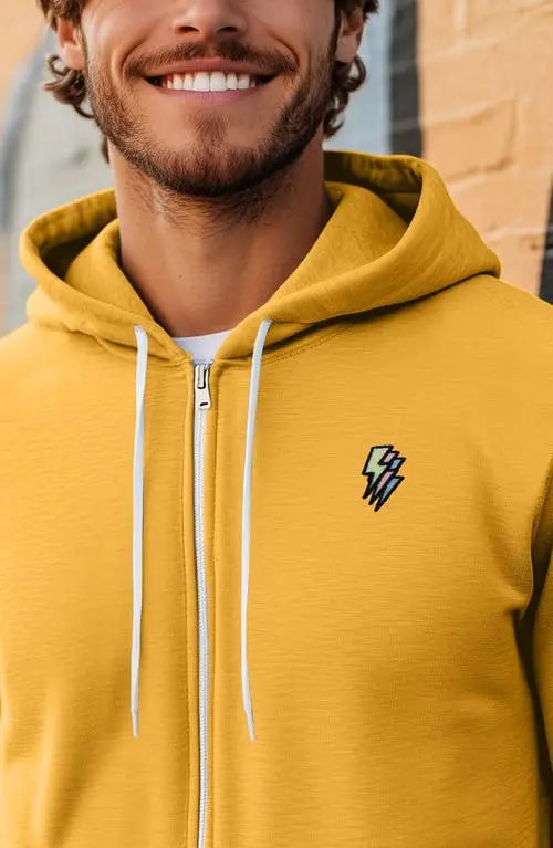 DALIX Lightning Bolt Zip Hoodie - Gold