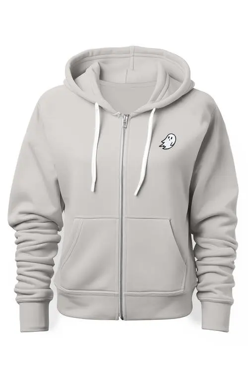 DALIX Ghost Embroidered Full Zip Hoodie - Silver