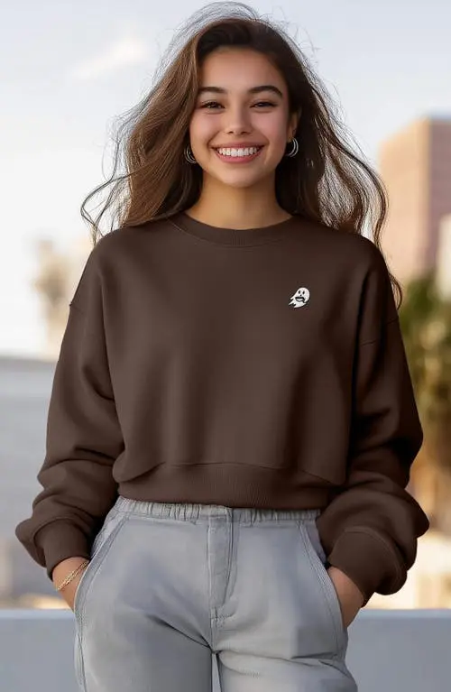 DALIX Spook-a-latte Relaxed Fleece Sweatshirt - Brown