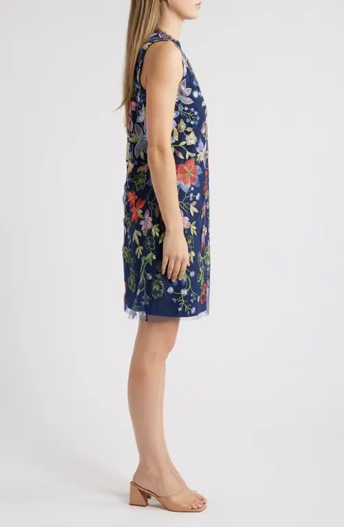 anne klein embroidered dress Anne Klein Dress Embroidered Floral Belted Blue White Fit Flare Size 10