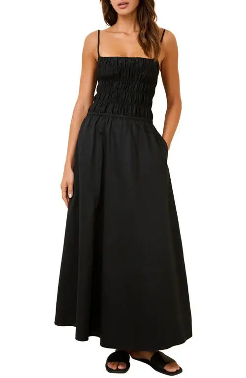 Solid & Striped The Delta Smocked Cotton Maxi Sundress - Blackout