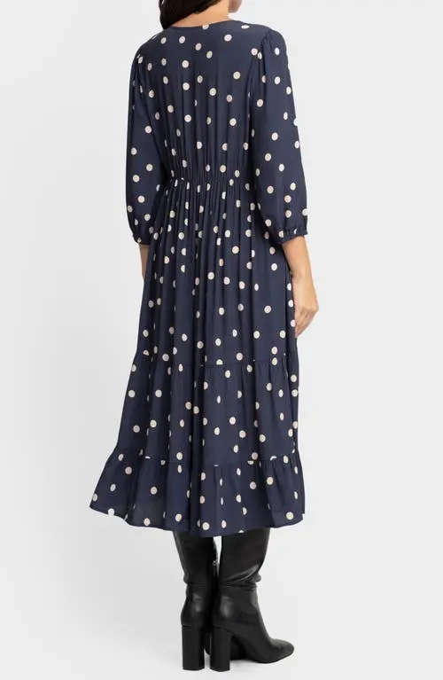 Seraphine Polka Dot Maternity Midi Dress - Blue | Editorialist
