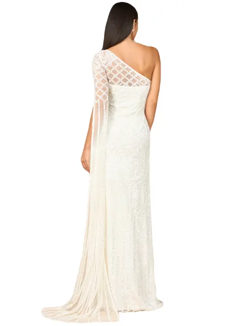 LARA NEW YORK One Sleeve Beaded Gown