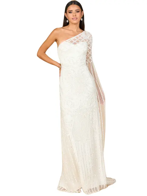 LARA NEW YORK One Sleeve Beaded Gown