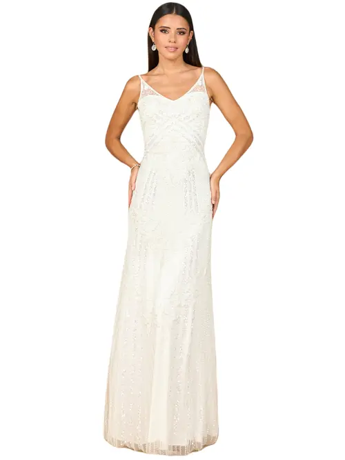LARA NEW YORK Beaded Tulle Gown - Ivory