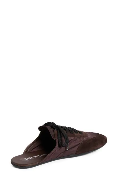 Prada Collapse Lace-up Sneaker Mule - Caffe