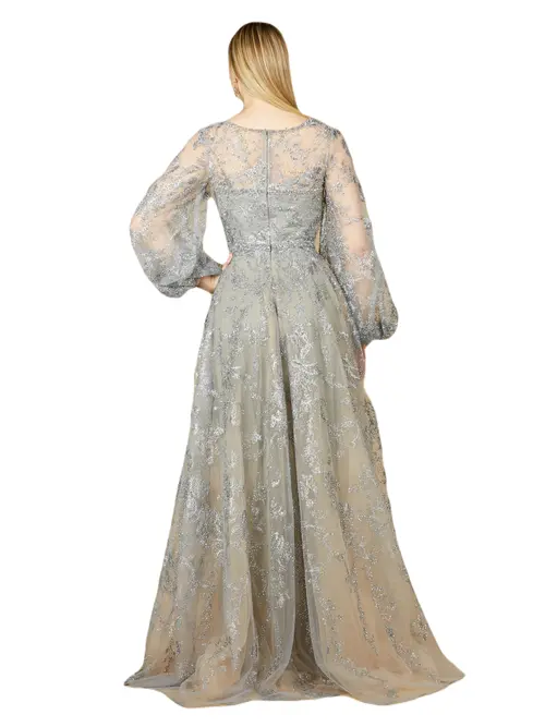 LARA NEW YORK V-neck Lace Gown With Balloon Sleeves