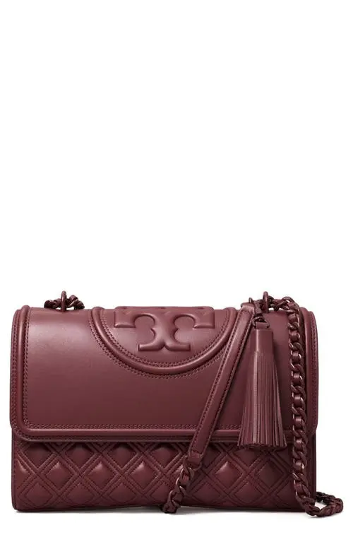 Tory Burch Fleming Convertible Leather Shoulder Bag - Wine