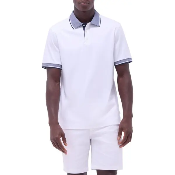 Bugatchi Tipped Pima Cotton Piqué Polo - White