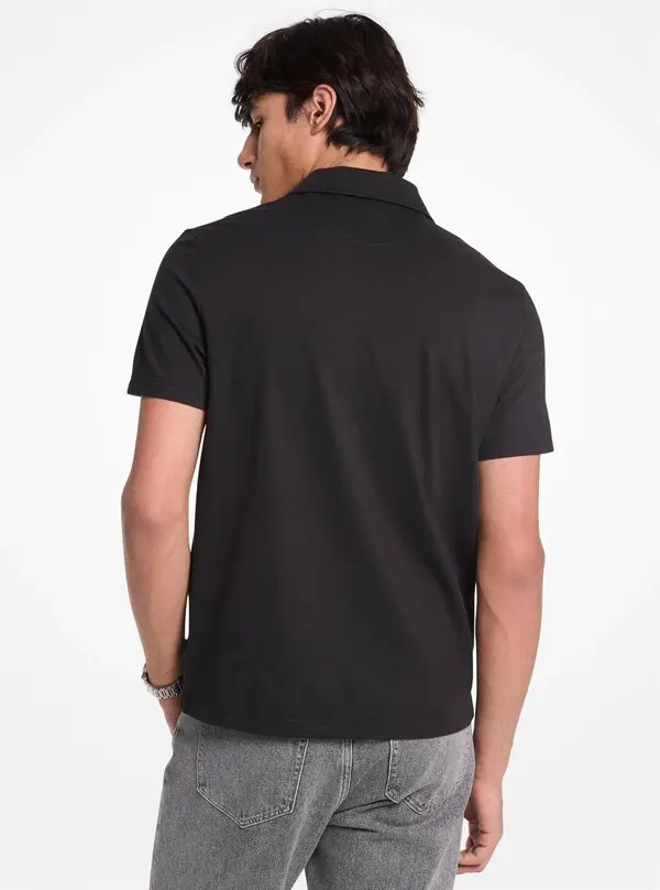 Michael Kors Cotton Blend Piqué Zip-up Polo Shirt In Size By - Black