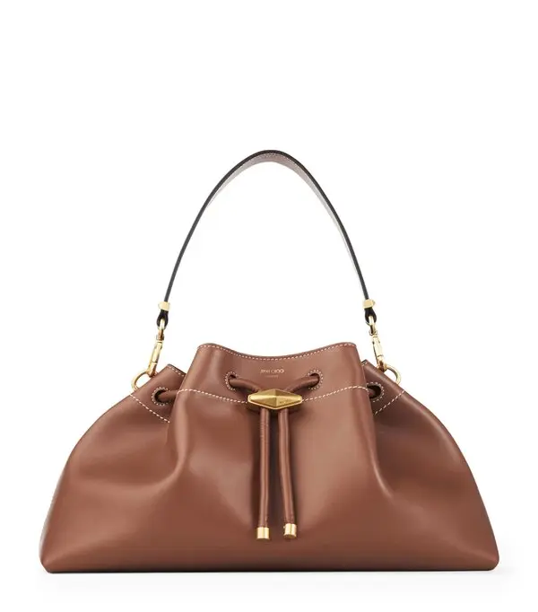 JIMMY CHOO Medium Cinch Leather Bucket Bag - Brown