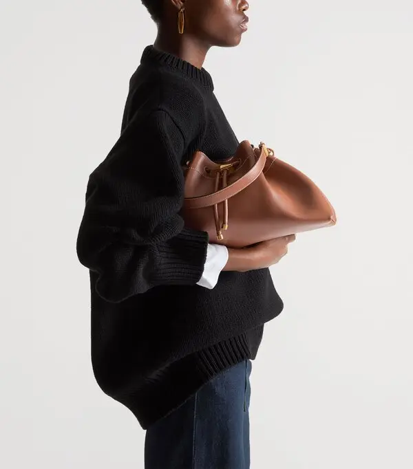 JIMMY CHOO Medium Cinch Leather Bucket Bag - Brown