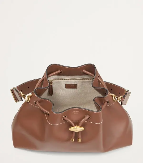 JIMMY CHOO Medium Cinch Leather Bucket Bag - Brown