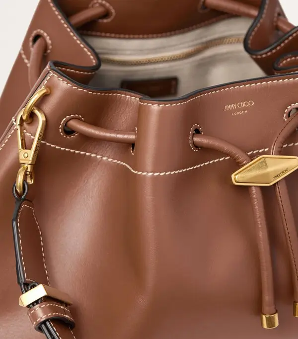 JIMMY CHOO Medium Cinch Leather Bucket Bag - Brown