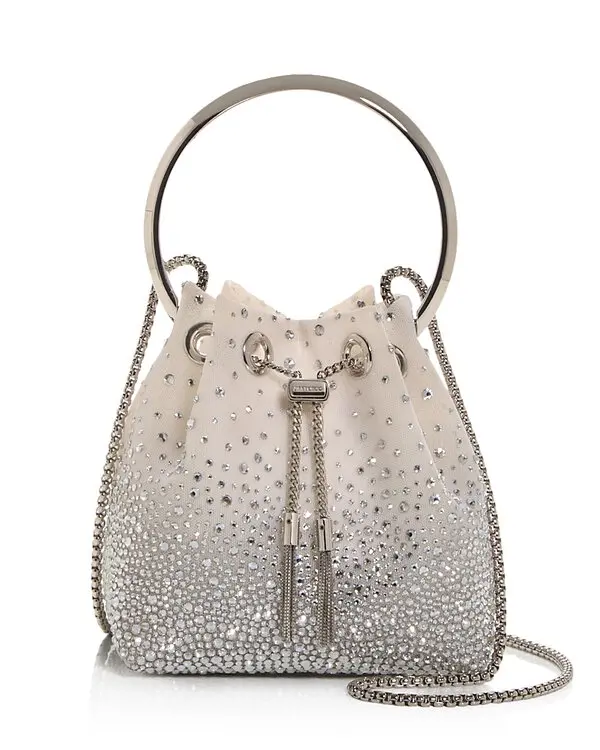 JIMMY CHOO Bon Bon Embellished Top Handle Bag - White/crystal