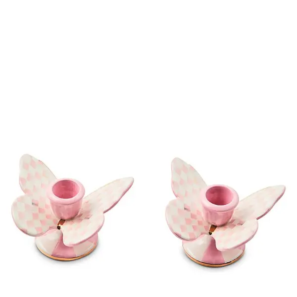 MACKENZIE-CHILDS Butterfly Candle Holders, Set Of 2 - Rosy Check