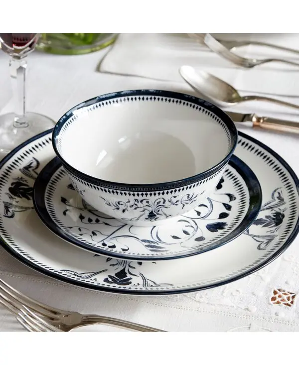 MOMENI Bruges Blue Porcelain 16 Piece Dinnerware Set, Service For 4