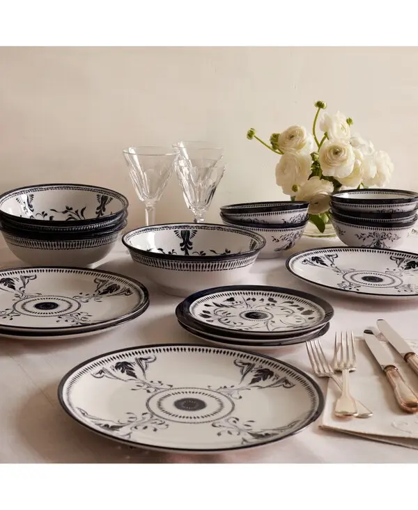 MOMENI Bruges Blue Porcelain 16 Piece Dinnerware Set, Service For 4