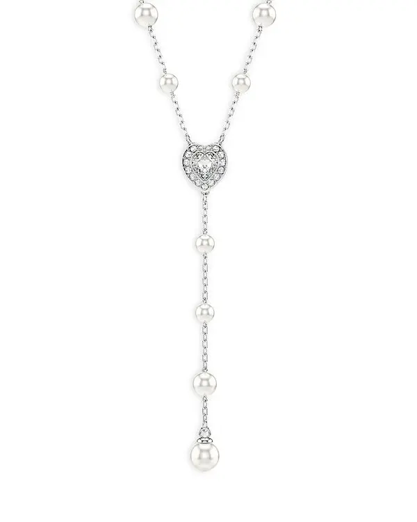 SWAROVSKI Ariana Grande Imitation Pearl And Crystal Heart Y Necklace - Silver