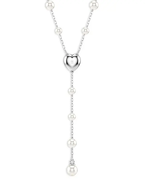 SWAROVSKI Ariana Grande Imitation Pearl And Crystal Heart Y Necklace - Silver