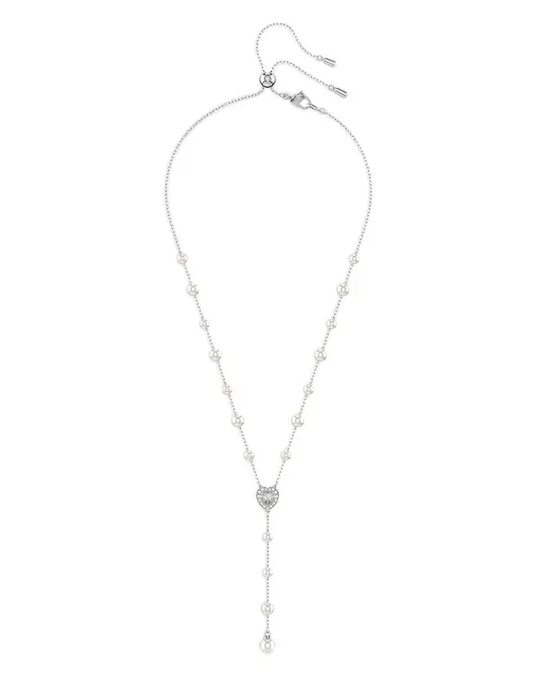 SWAROVSKI Ariana Grande Imitation Pearl And Crystal Heart Y Necklace - Silver