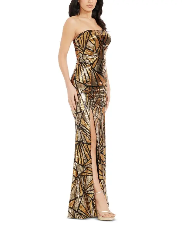 Dress The Population Janelle Sequin Gown - Gold Multi | Editorialist
