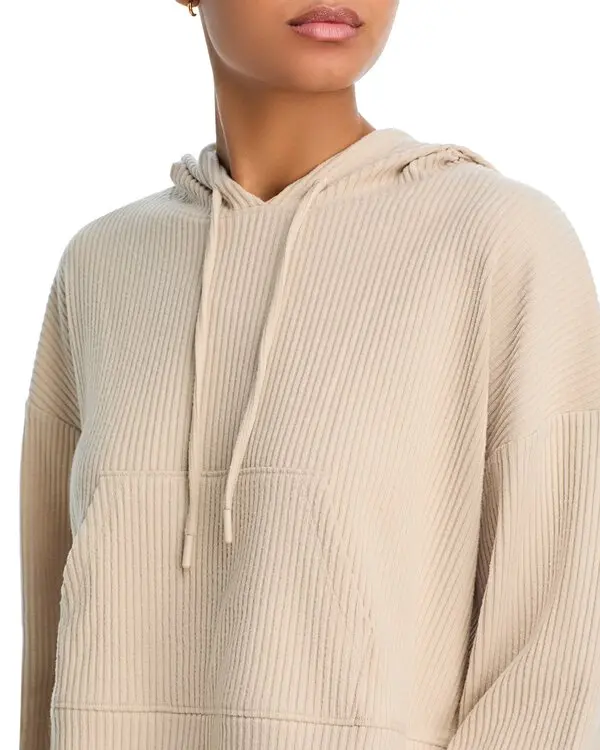 Aqua Brushed Rib Crop Hoodie - Beige