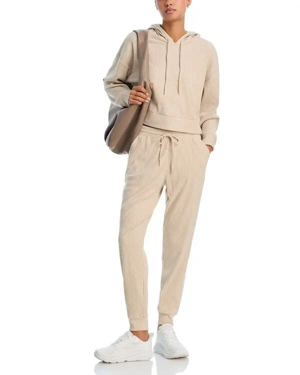 Aqua Brushed Rib Crop Hoodie - Beige