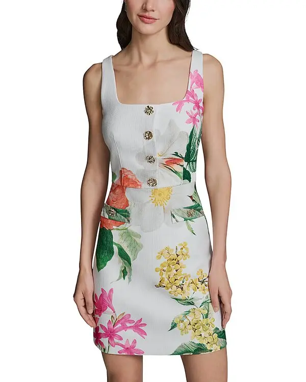 Karl Lagerfeld Paris Square Neck Sheath Dress - Soft White/ Camelia