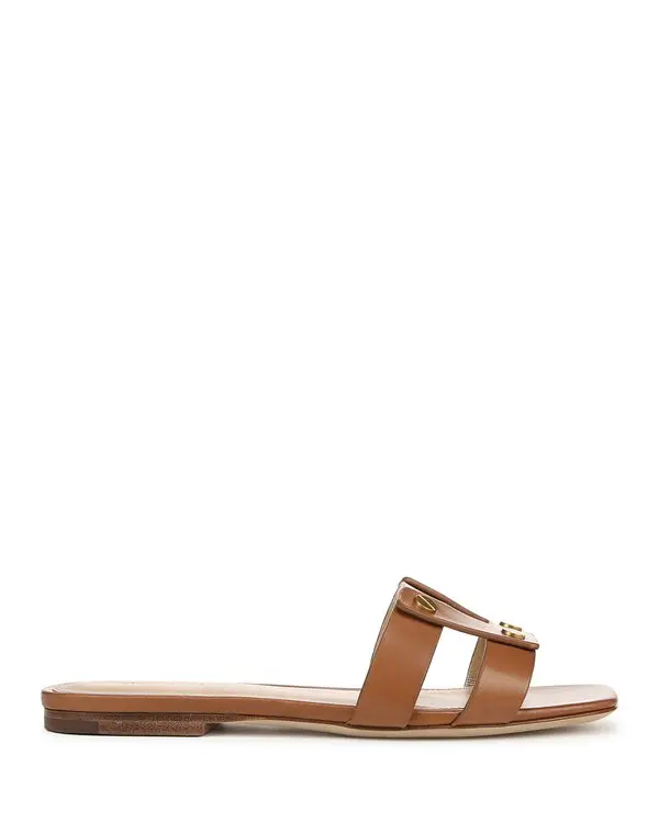 Veronica Beard Via Leather Slide Sandals - Honey