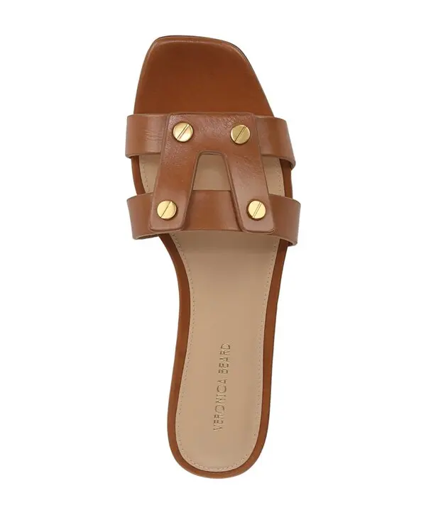 Veronica Beard Via Leather Slide Sandals - Honey