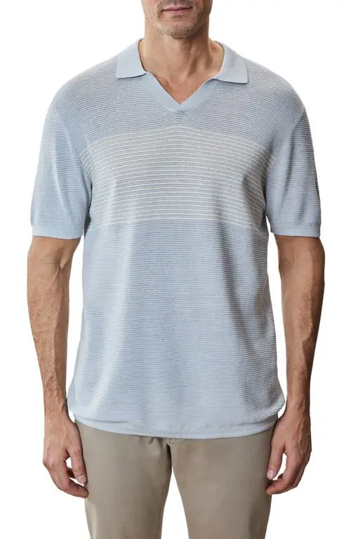 Robert Barakett Orion Stripe Silk & Linen Johnny Collar Polo