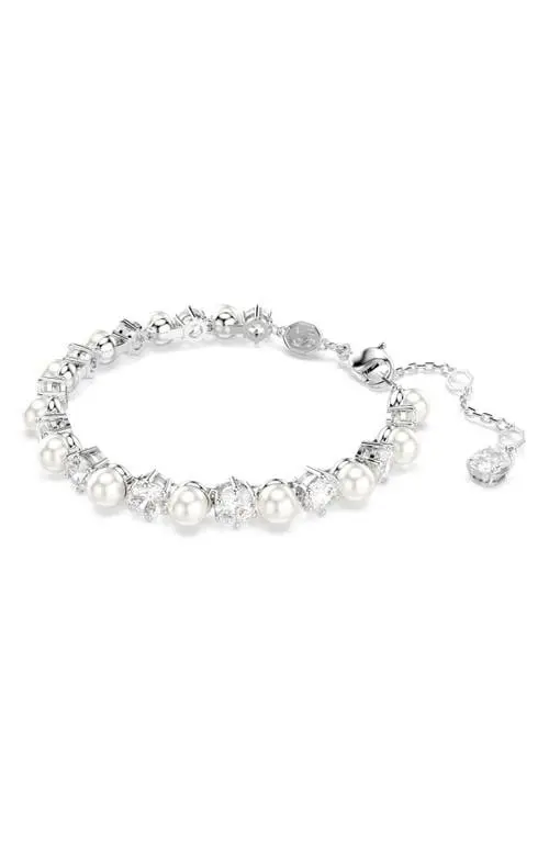 SWAROVSKI Matrix Crystal & Faux Pearl Tennis Bracelet - White/ Silver