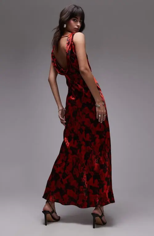 Topshop Floral Satin Maxi Dress In Red - 47% Off | Editorialist