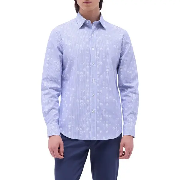 Bugatchi Karl Stripe & Dot Print Cotton Button-up Shirt