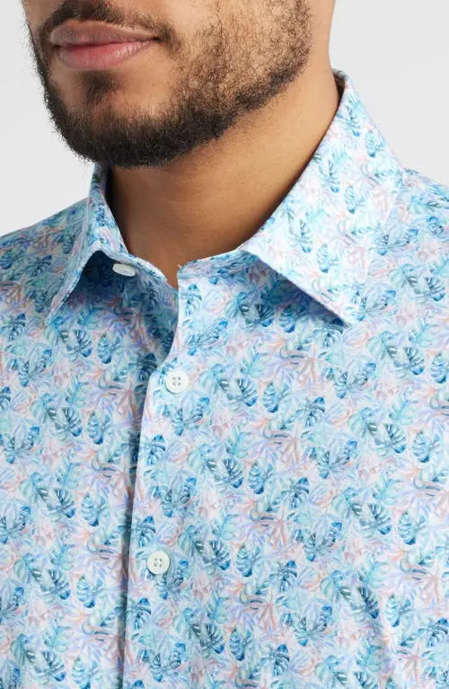 Bugatchi Miles Ooohcotton® Solid Short Sleeve Button-up Shirt - Turquoise