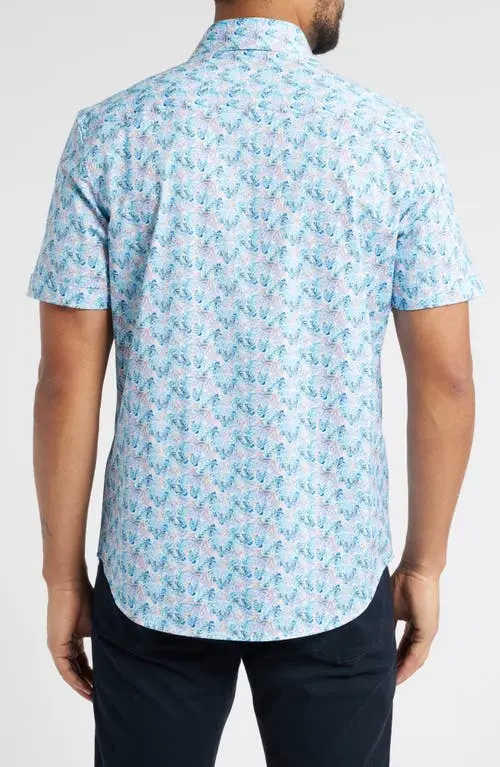 Bugatchi Miles Ooohcotton® Solid Short Sleeve Button-up Shirt - Turquoise