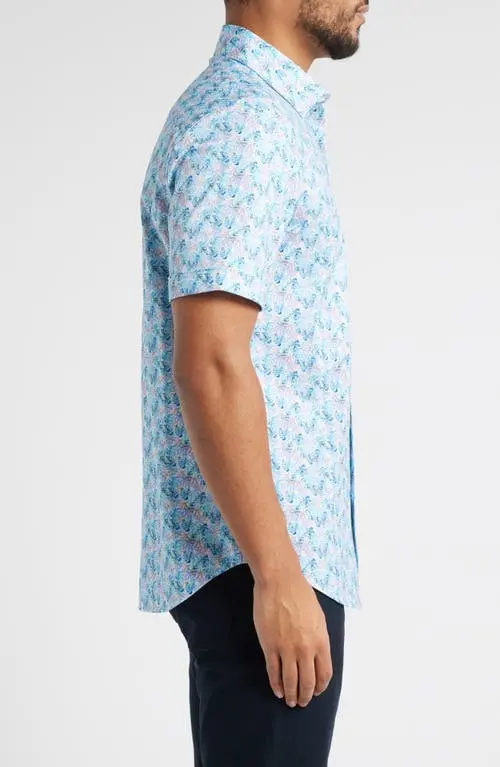 Bugatchi Miles Ooohcotton® Solid Short Sleeve Button-up Shirt - Turquoise