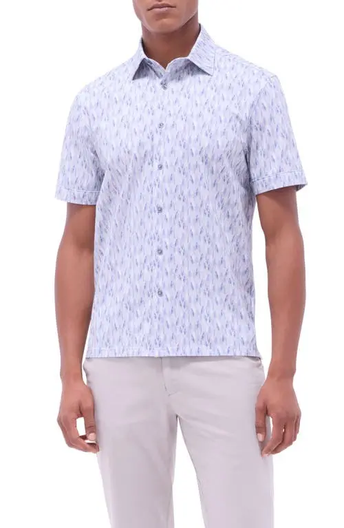 Bugatchi Milo Ooohcotton® Feather Print Short Sleeve Button-up Shirt - Sand