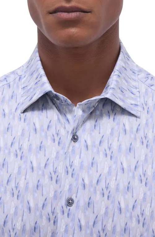 Bugatchi Milo Ooohcotton® Feather Print Short Sleeve Button-up Shirt - Sand