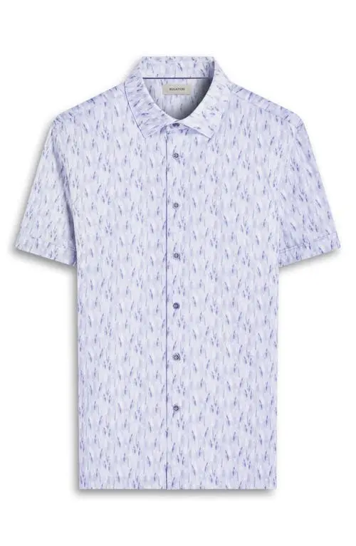 Bugatchi Milo Ooohcotton® Feather Print Short Sleeve Button-up Shirt - Sand