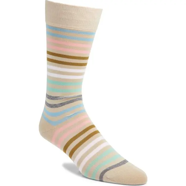 Pantherella Kilburn Stripe Cotton Blend Dress Socks - Stone