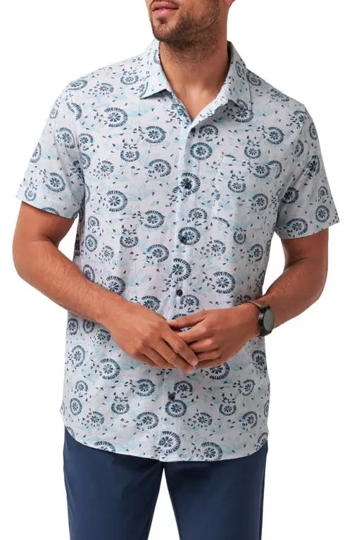 Travis Mathew Flourish Floral Medallion Short Sleeve Stretch Cotton & Modal Blend Button-up Shirt - White
