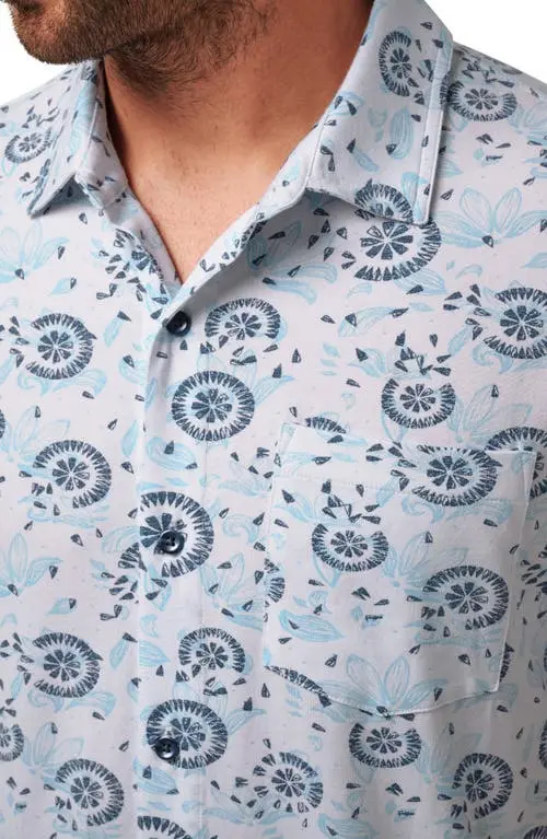 Travis Mathew Flourish Floral Medallion Short Sleeve Stretch Cotton & Modal Blend Button-up Shirt - White