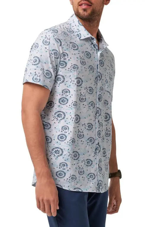 Travis Mathew Flourish Floral Medallion Short Sleeve Stretch Cotton & Modal Blend Button-up Shirt - White